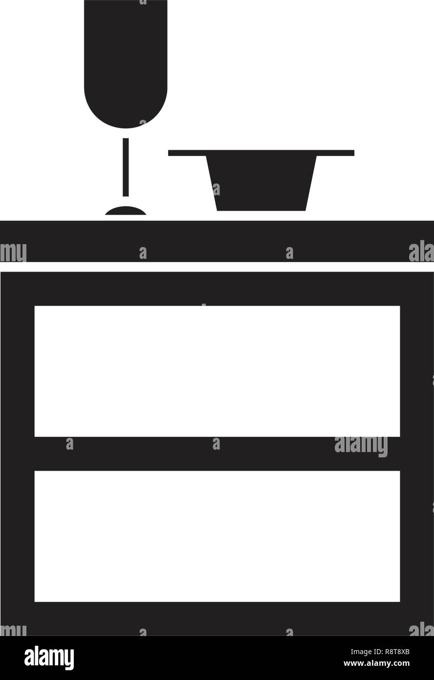 Kitchen cupboard black vector concept icon. Kitchen cupboard flat ...