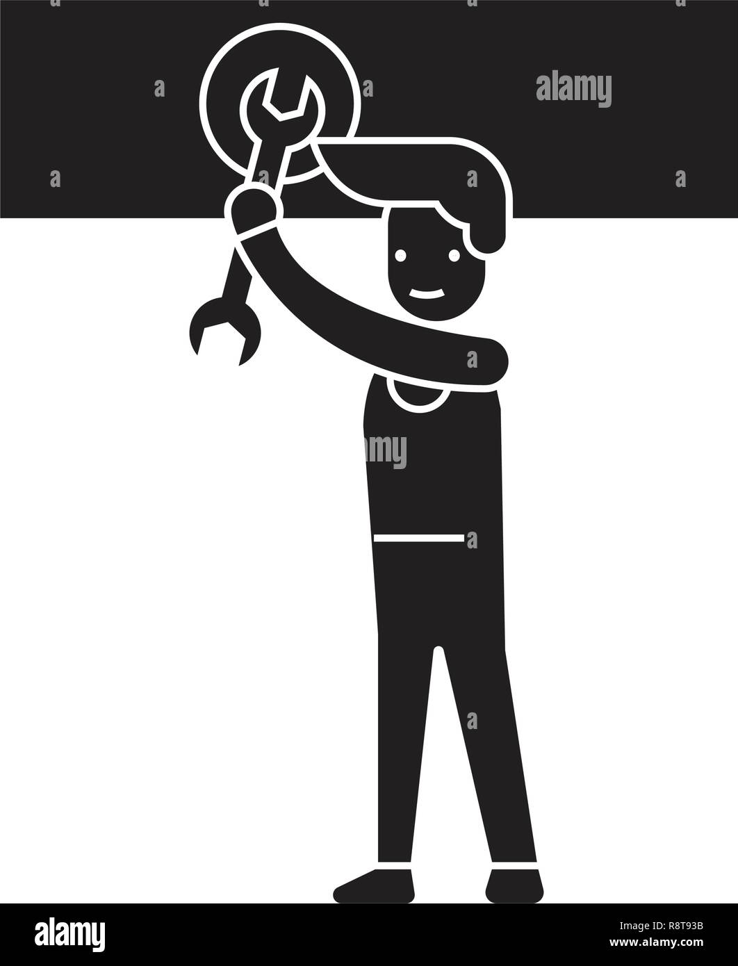 Man spinning the nut black vector concept icon. Man spinning the nut ...