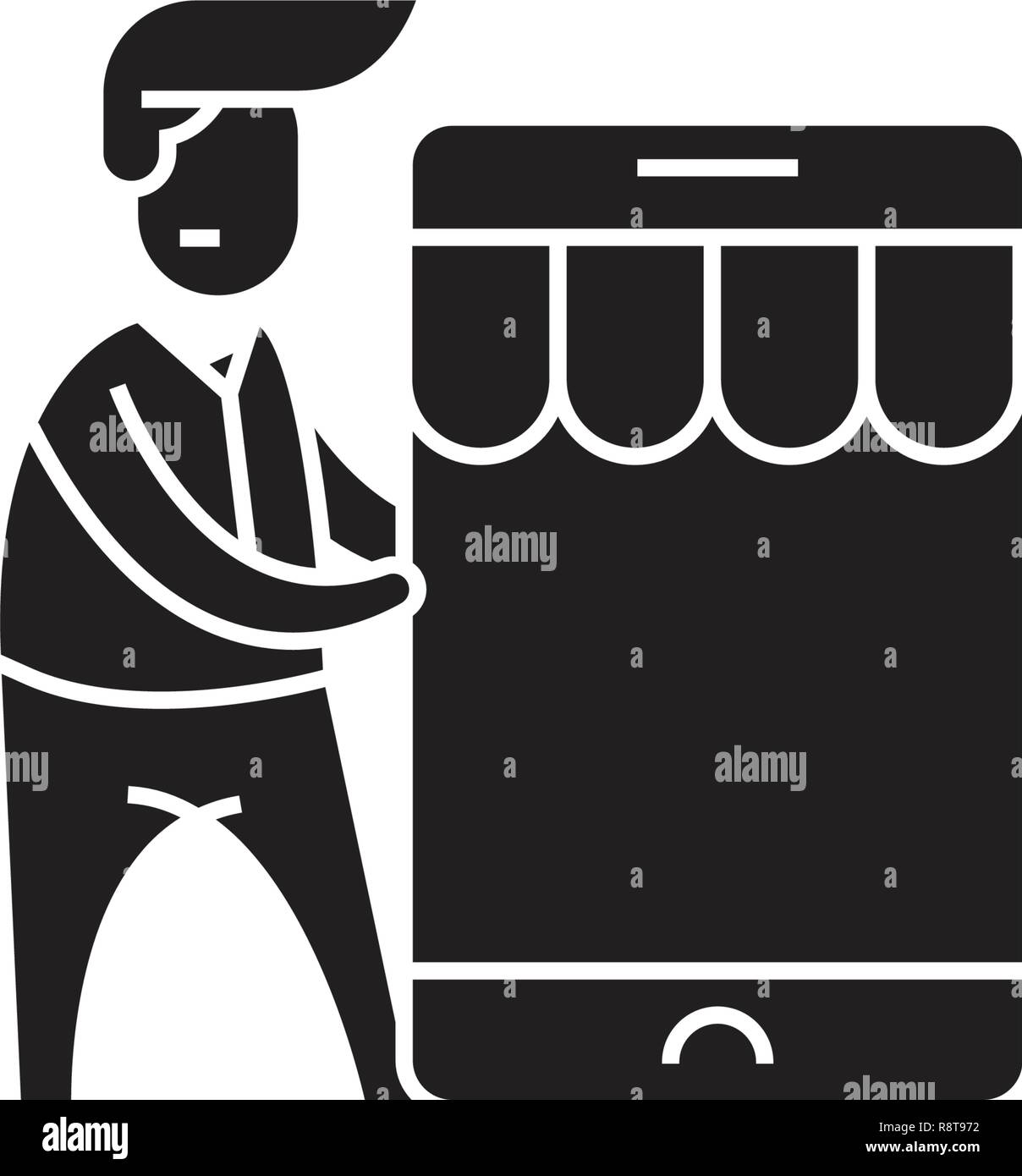 Mobile commerce integration black vector concept icon. Mobile commerce ...