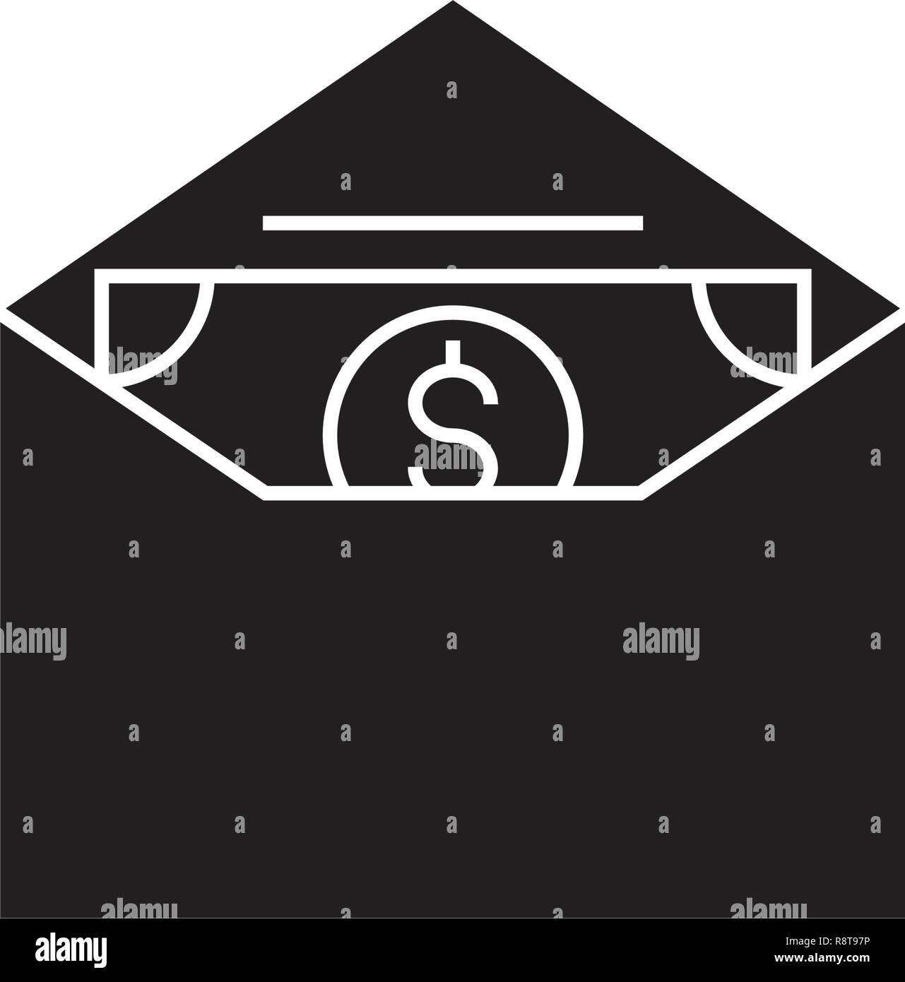 Money in an envelope black vector concept icon. Money in an envelope ...