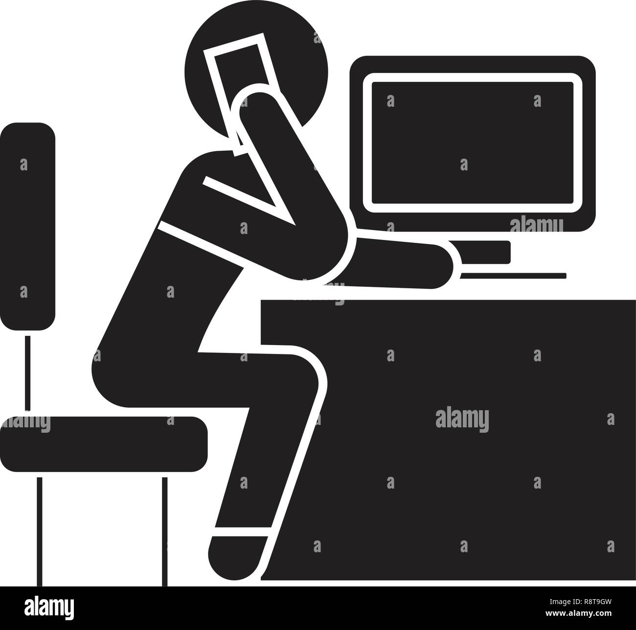 Office employee calling in office black vector concept icon. Office ...