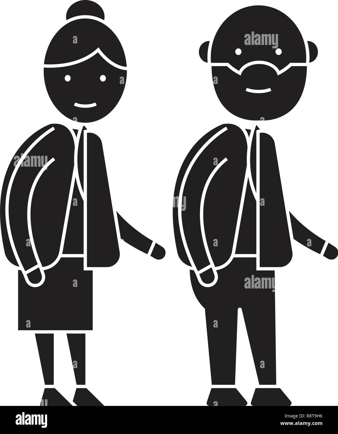 Old couple black vector concept icon. Old couple flat illustration ...