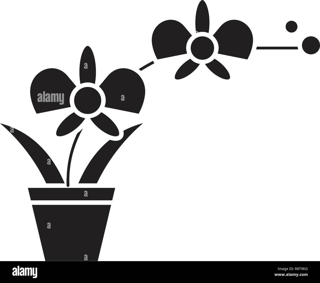 Orchid pot black vector concept icon. Orchid pot flat illustration ...