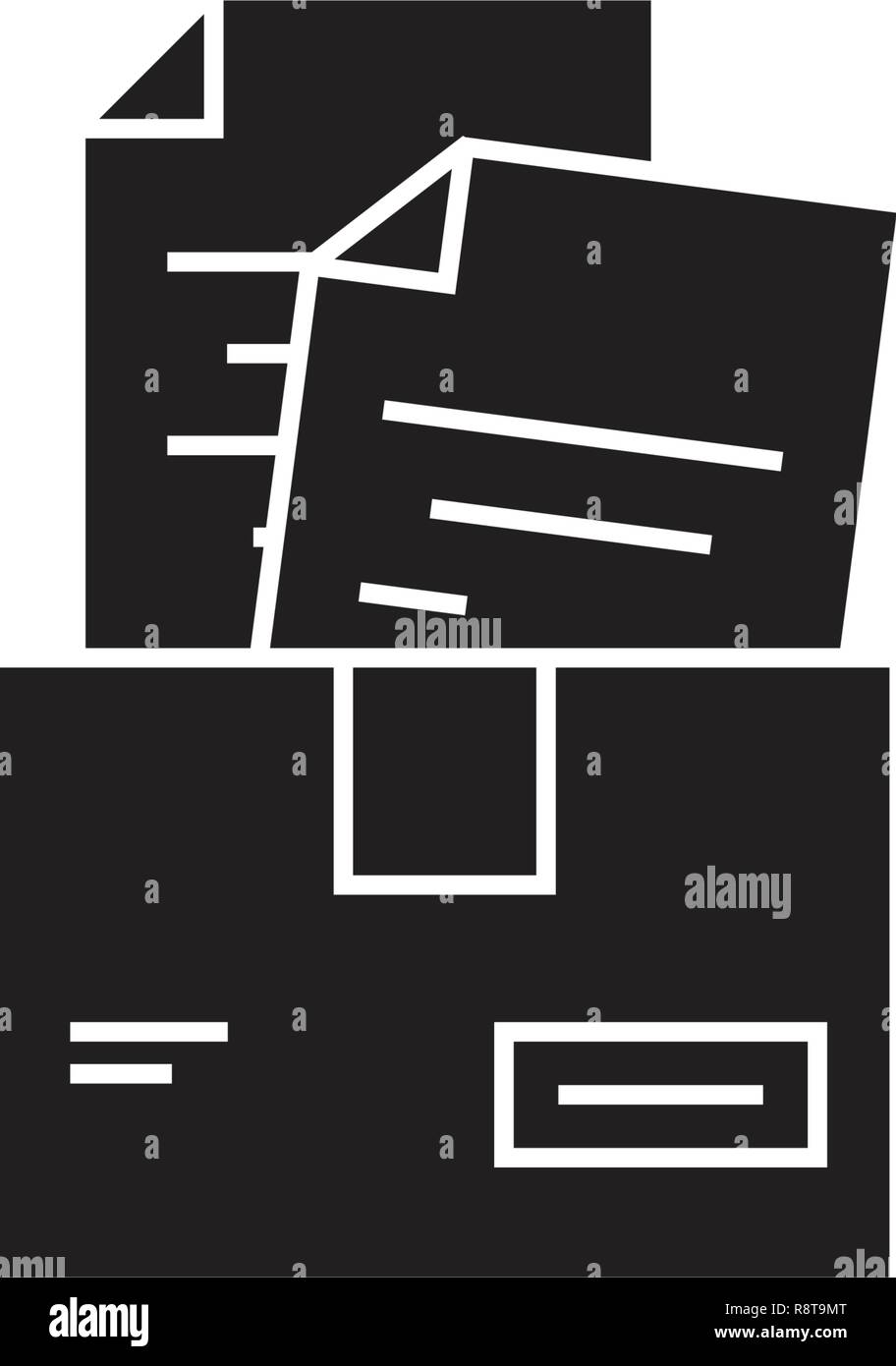 Paper work box black vector concept icon. Paper work box flat ...