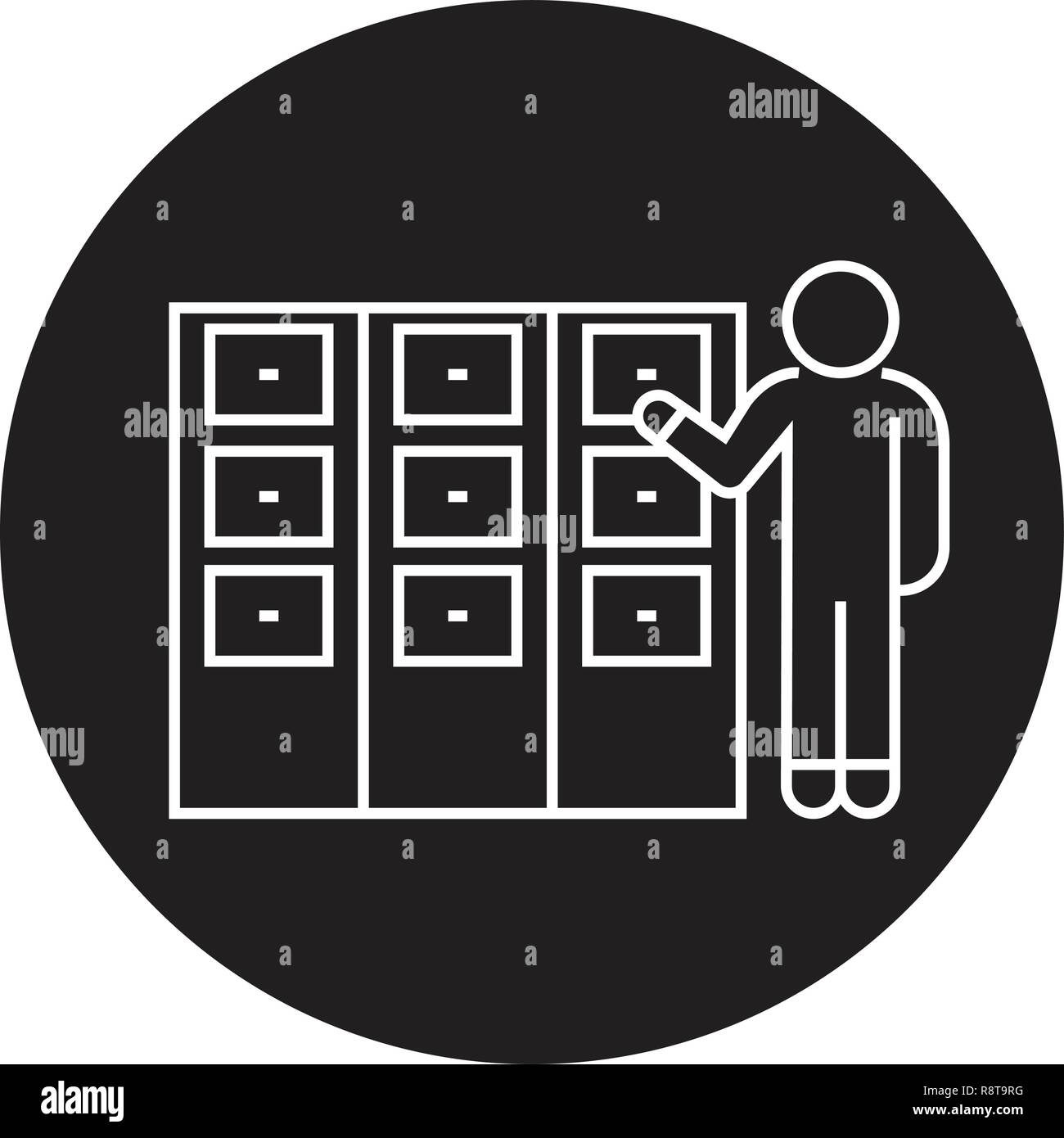 Person searching file in office black vector concept icon. Person ...