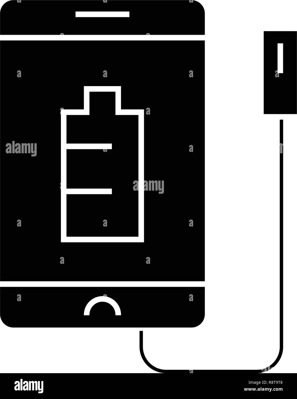 Phone charging black vector concept icon. Phone charging flat ...