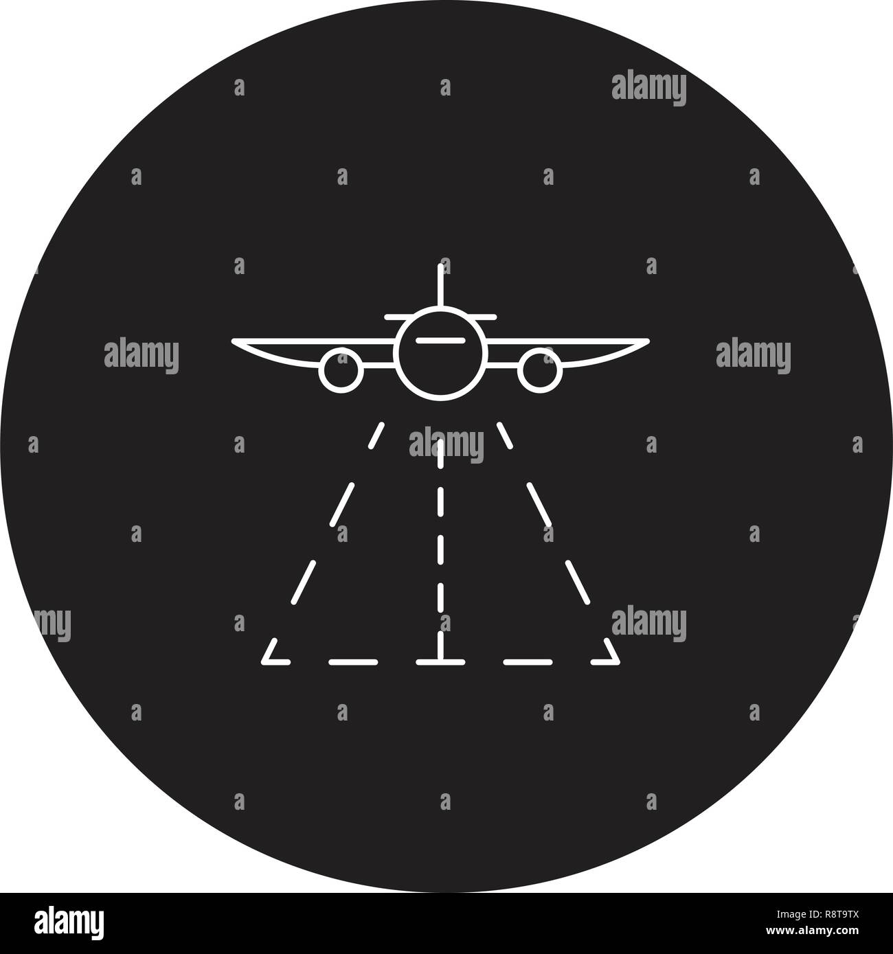 Plane landing black vector concept icon. Plane landing flat ...