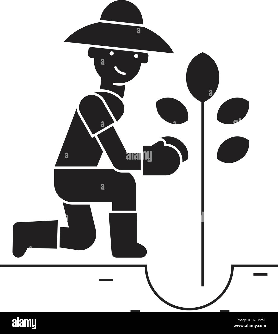 Planting tree black vector concept icon. Planting tree flat ...