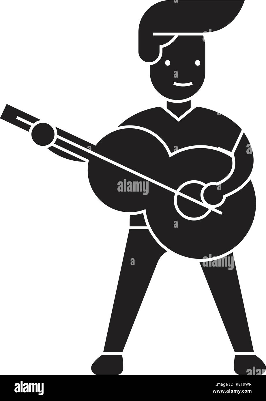 Playing a guitar black vector concept icon. Playing a guitar flat ...