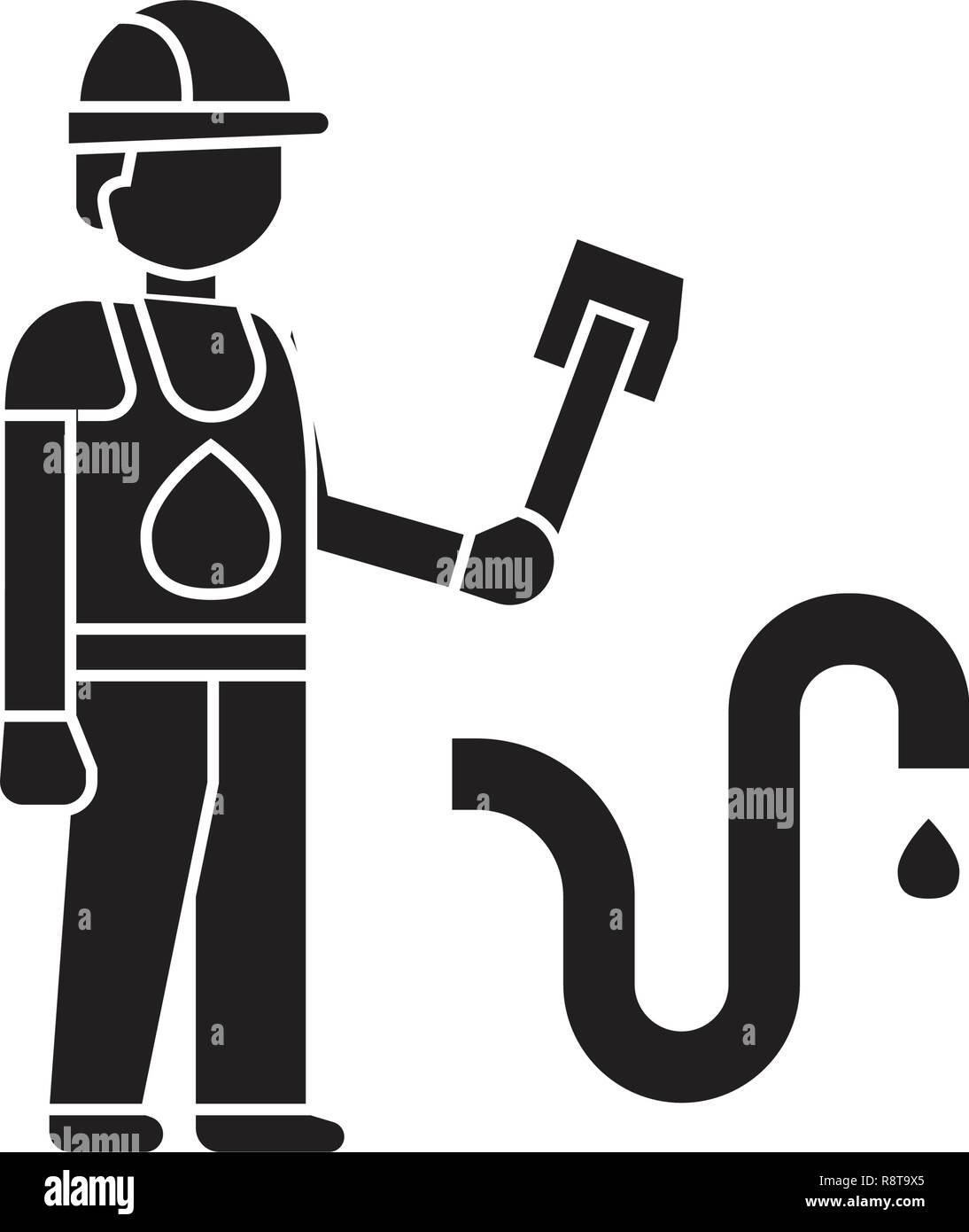 Plumber working black vector concept icon. Plumber working flat ...