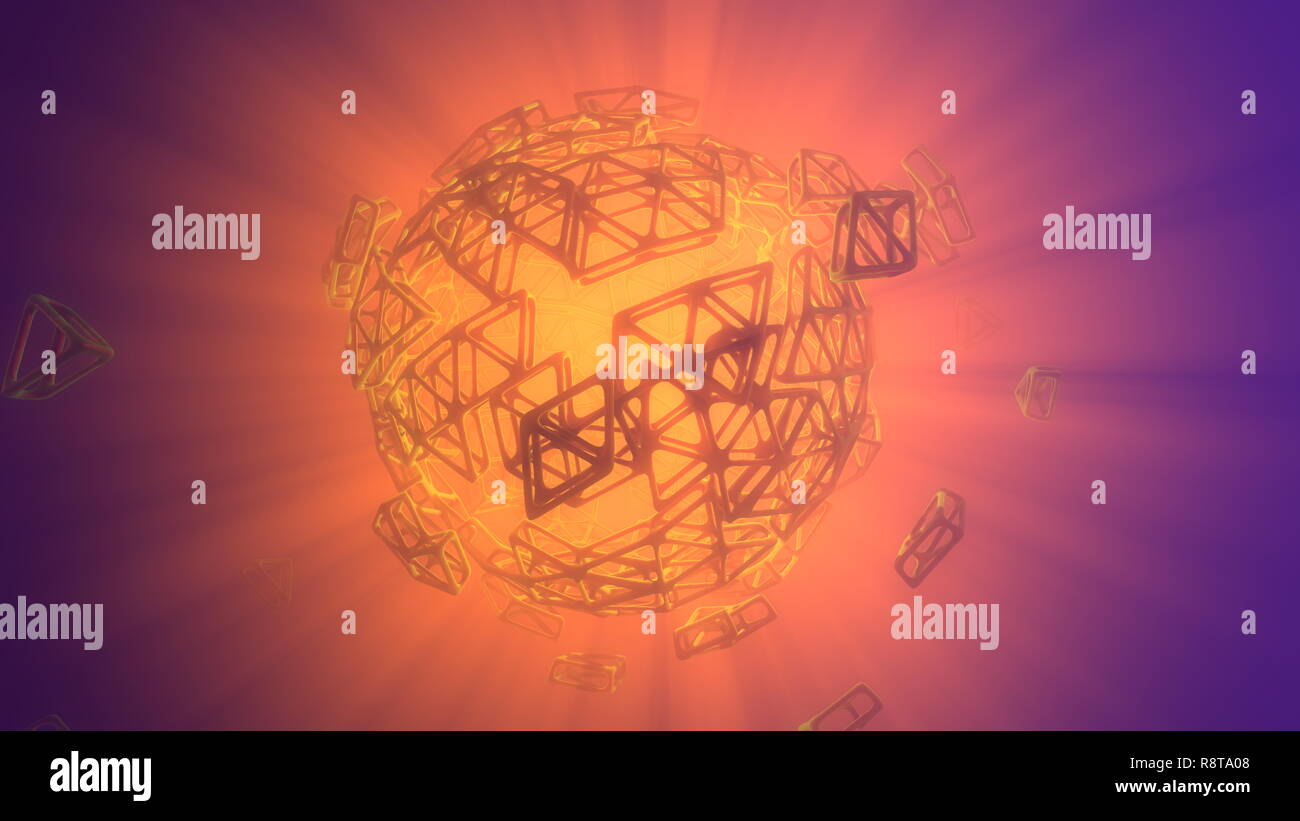 Abstract 3d rendering concept of high poly sphere with chaotic mesh ...