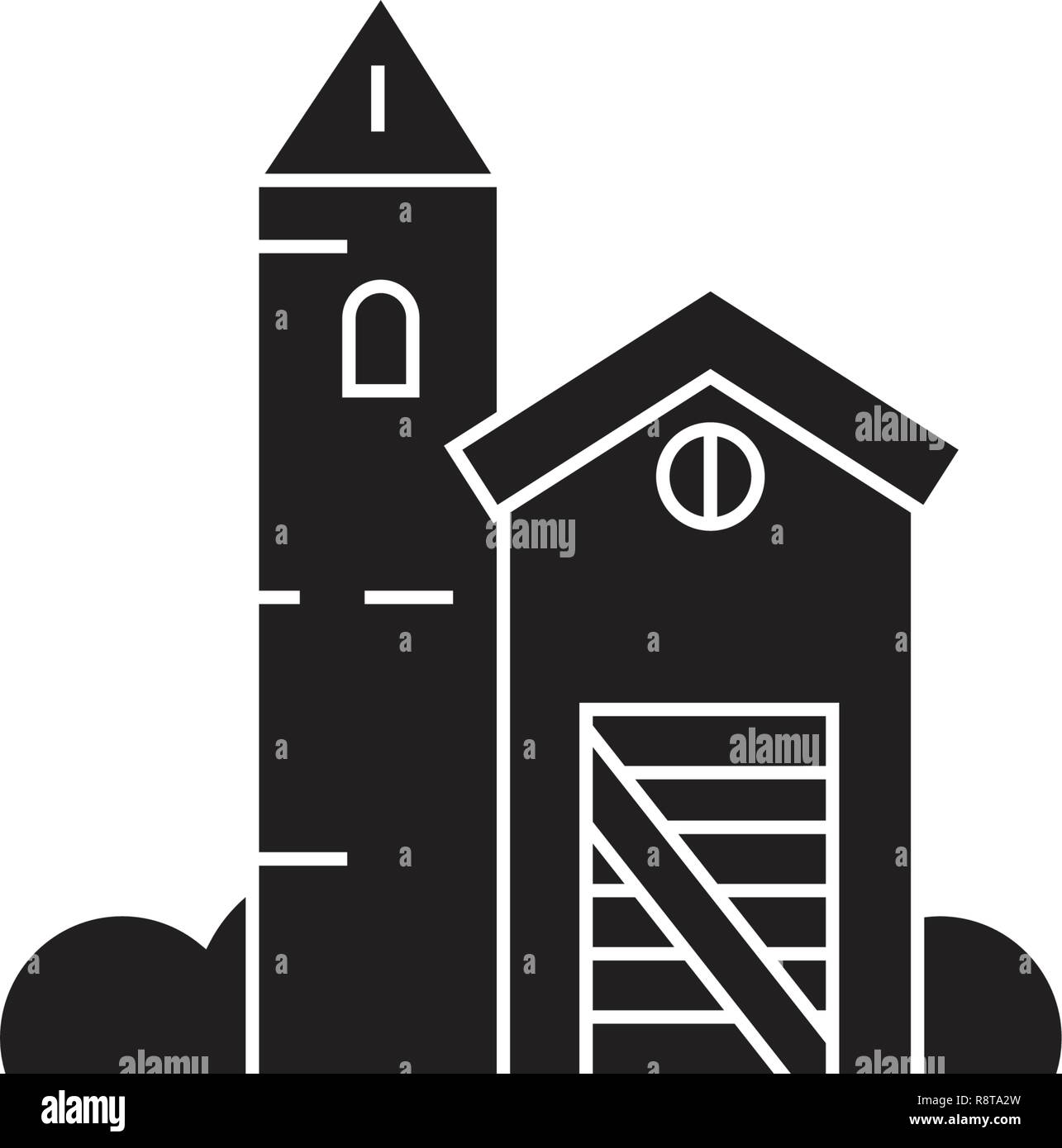 Ranch farm house black vector concept icon. Ranch farm house flat ...