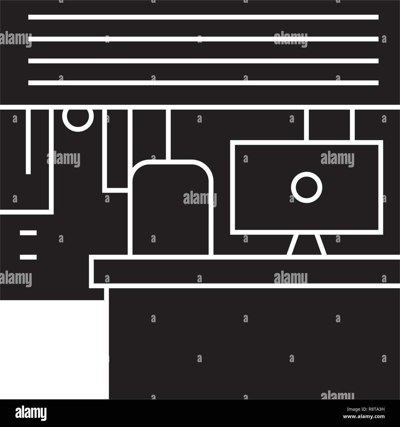 Reception desk black vector concept icon. Reception desk flat ...