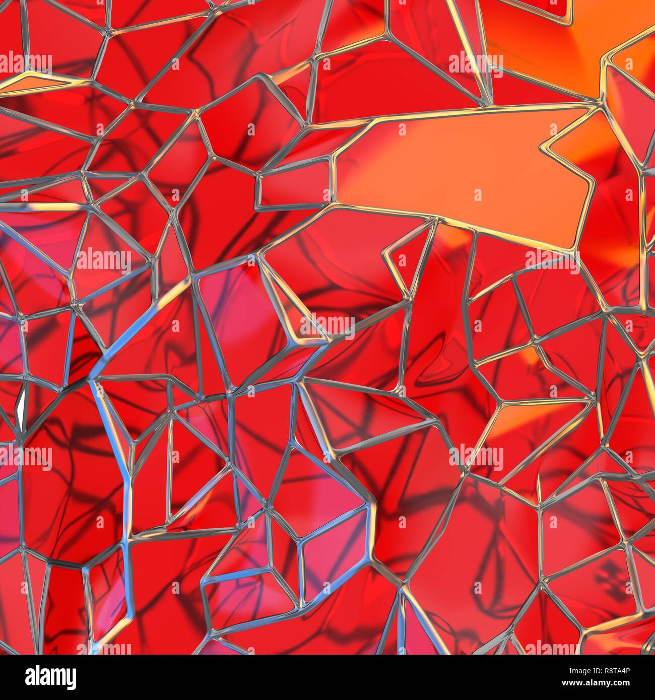 Abstract 3d rendering of chaotic red glass windows landscape structure ...