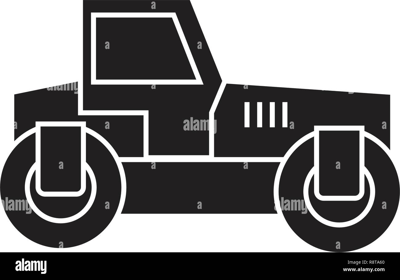 Road roller black vector concept icon. Road roller flat illustration ...