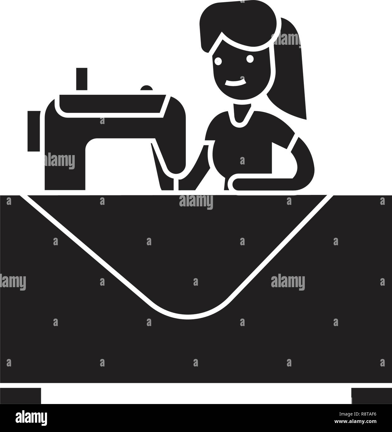Sewing Woman Black Vector Concept Icon Sewing Woman Flat Illustration
