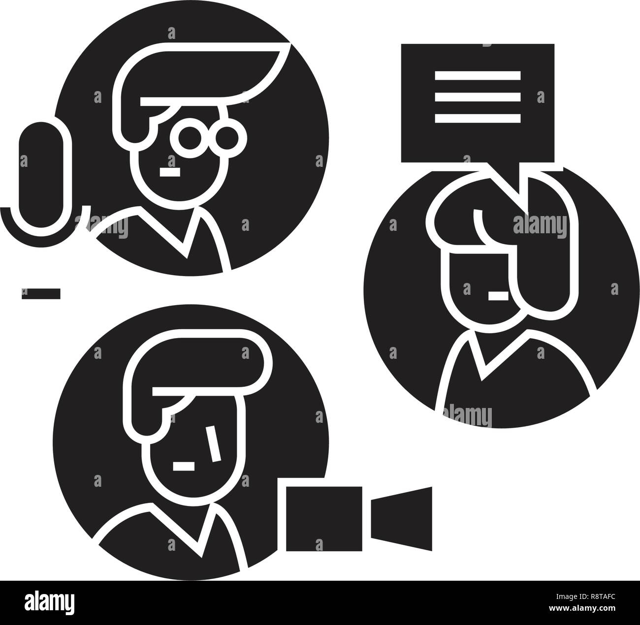 Share ideas, group chat black vector concept icon. Share ideas, group ...