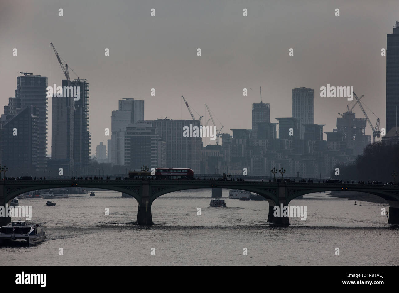 Pollution sits on the horizon over Westminster Bridge, central London ...