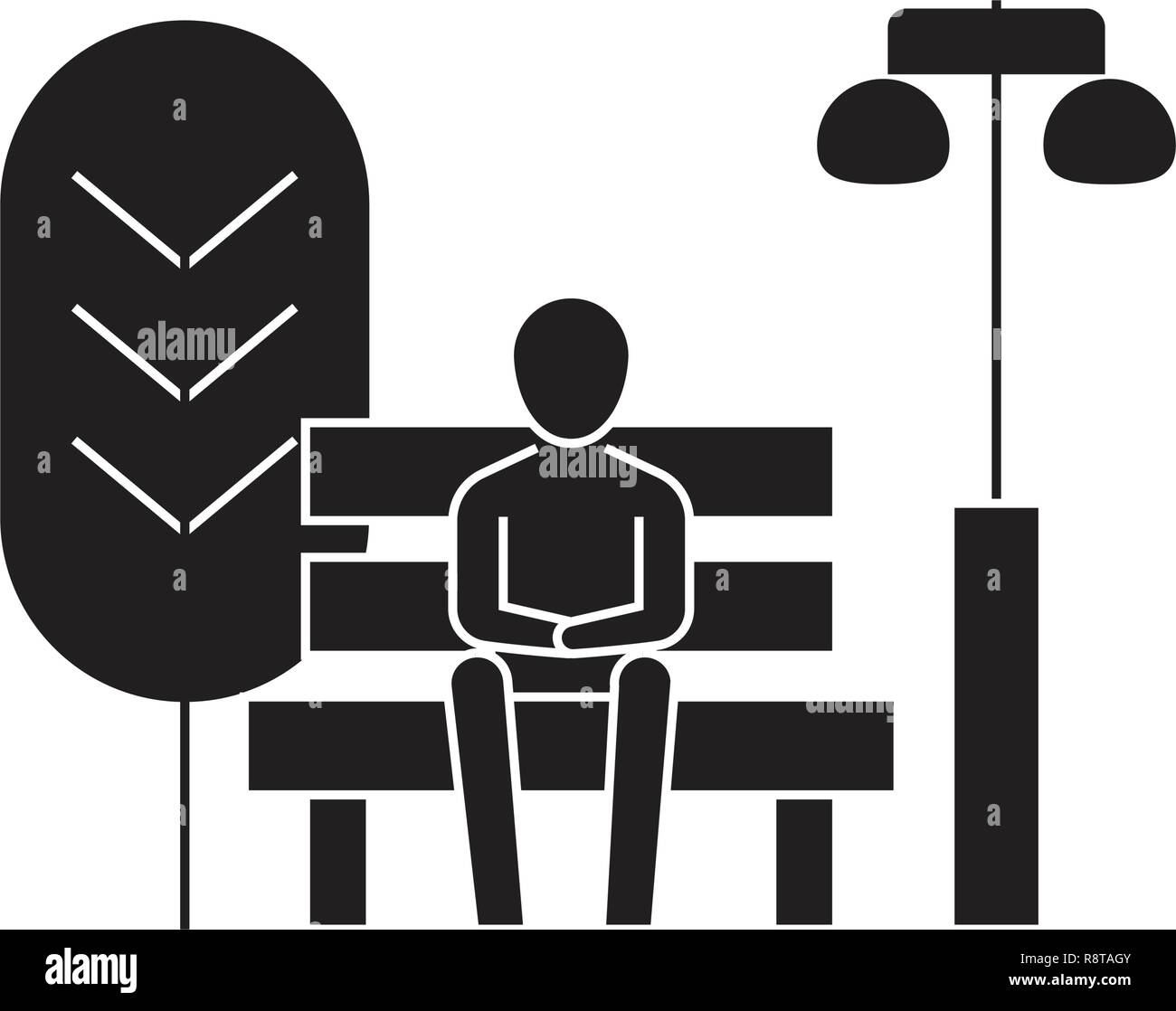 Sitting on a park bench black vector concept icon. Sitting on a park ...