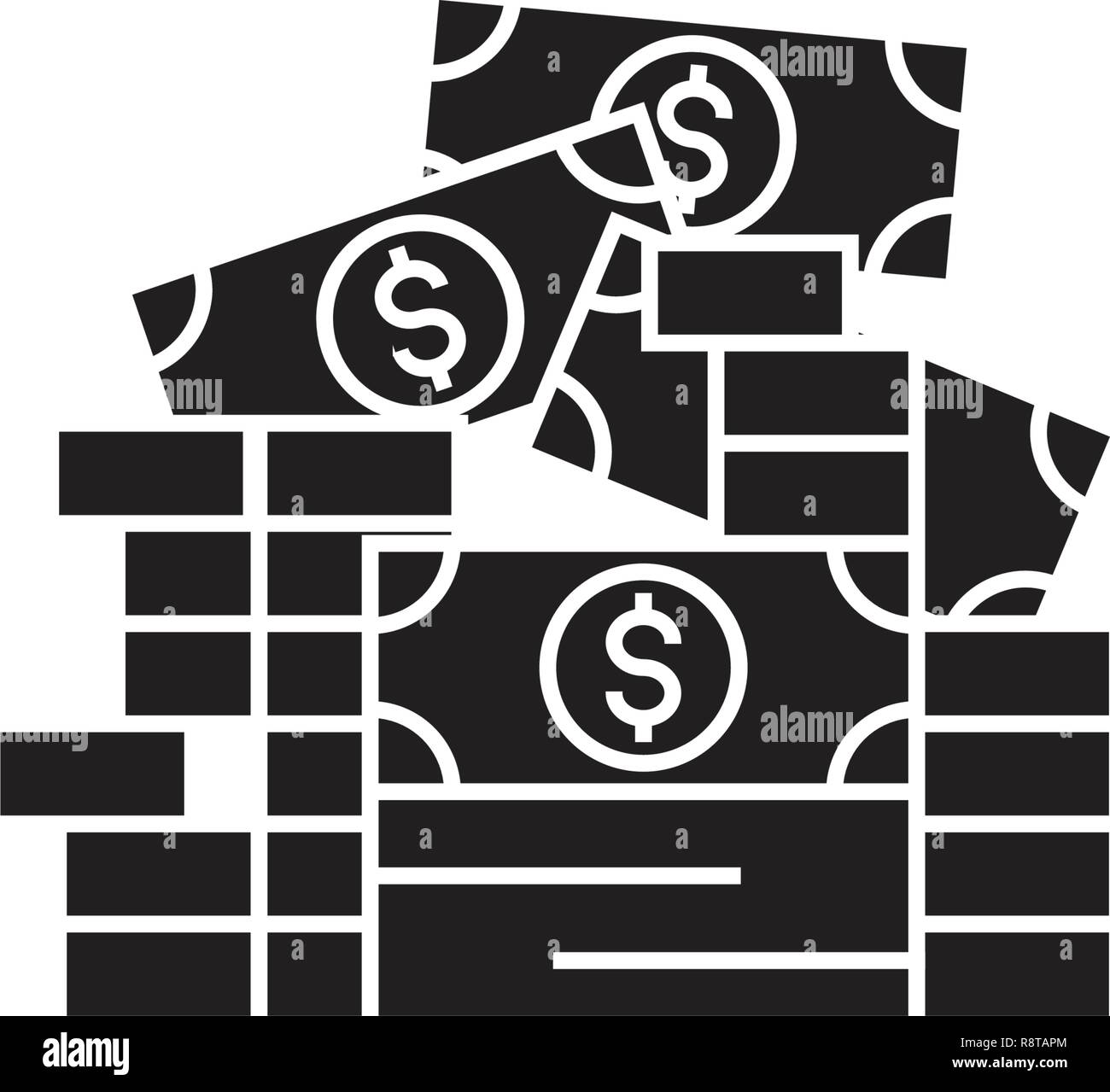 Stock of money black vector concept icon. Stock of money flat ...