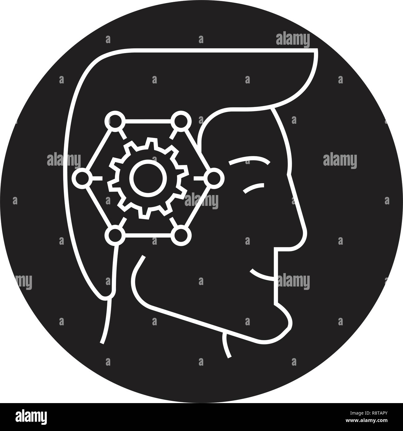 Strategic thinking head black vector concept icon. Strategic thinking ...