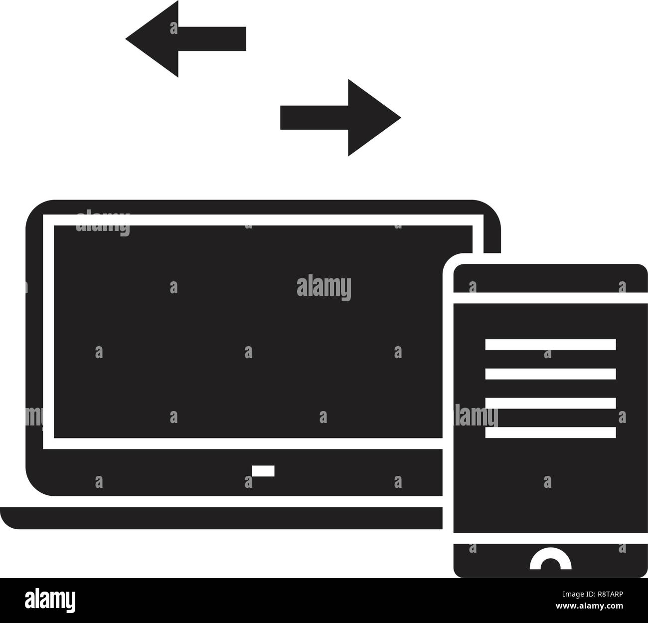 Sync devices black vector concept icon. Sync devices flat illustration ...