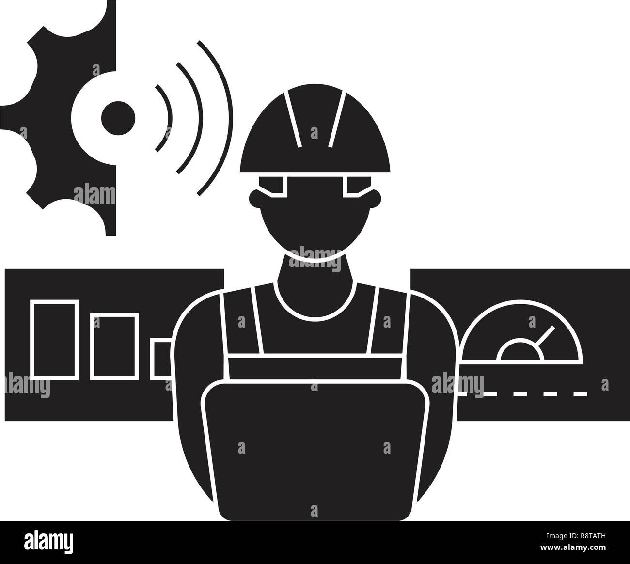 Technician control black vector concept icon. Technician control flat ...