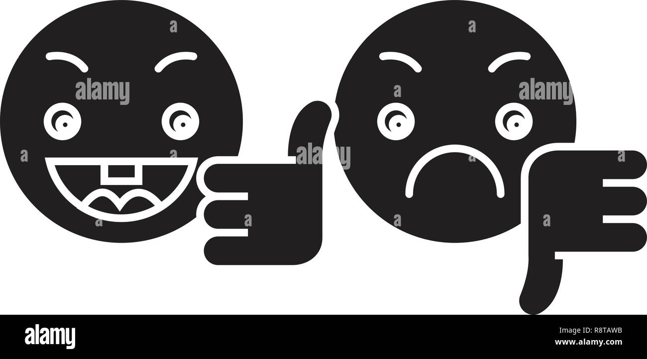 Thumbs up, down emoji black vector concept icon. Thumbs up, down emoji ...