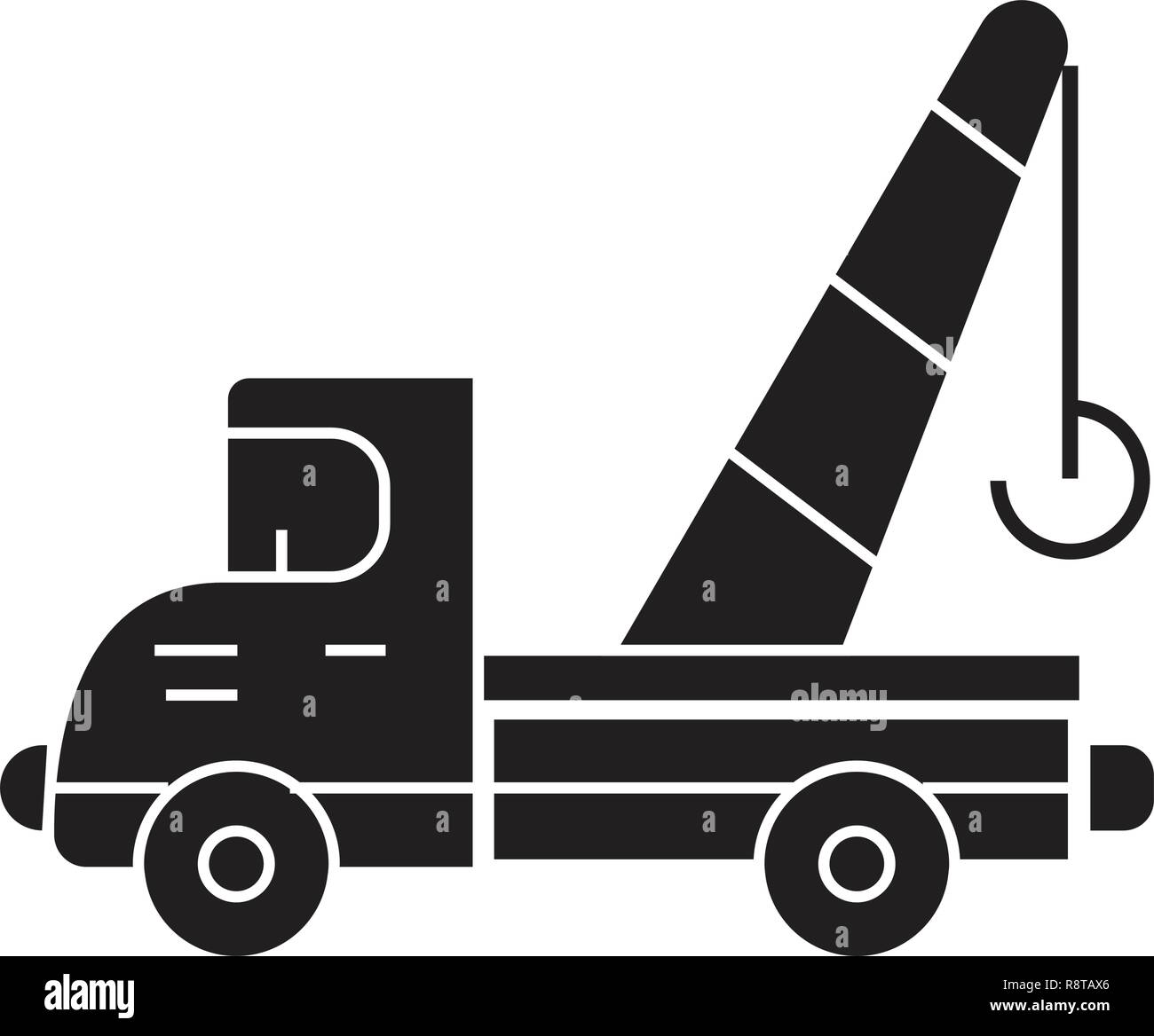 Towing truck black vector concept icon. Towing truck flat illustration ...