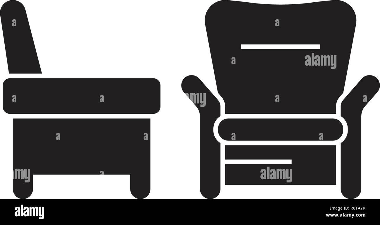 Two armchairs black vector concept icon. Two armchairs flat ...