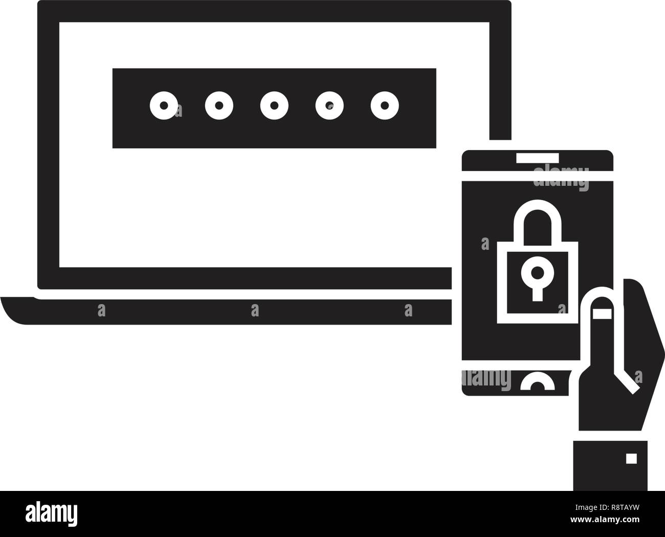 Two factor authentication black vector concept icon. Two factor ... Two factor authentication black vector concept icon. Two factor ...
