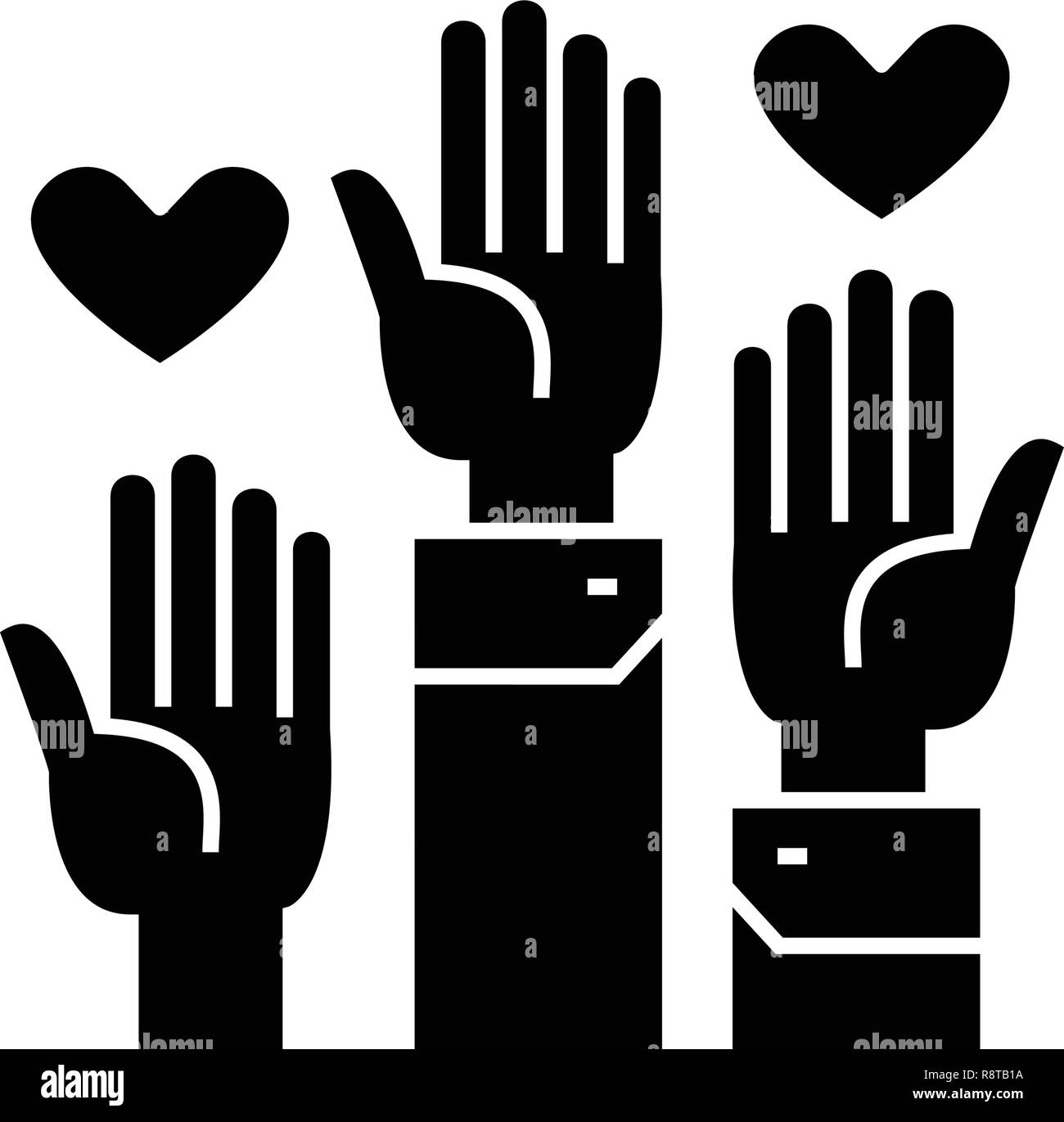 Volunteer hands black vector concept icon. Volunteer hands flat ...