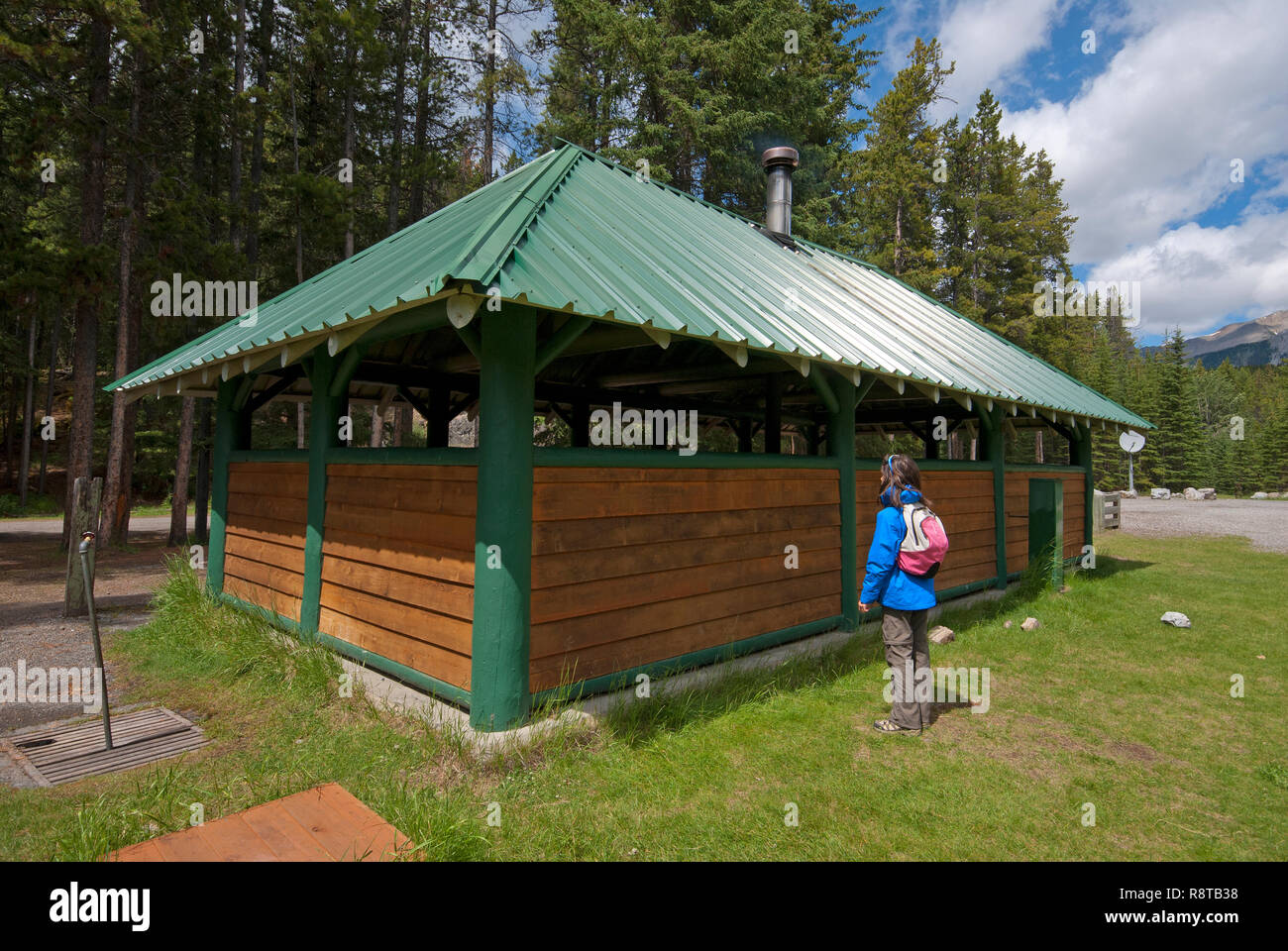 Cooking shack in picnic area near Lake Minnewanka, Banff National Park ...