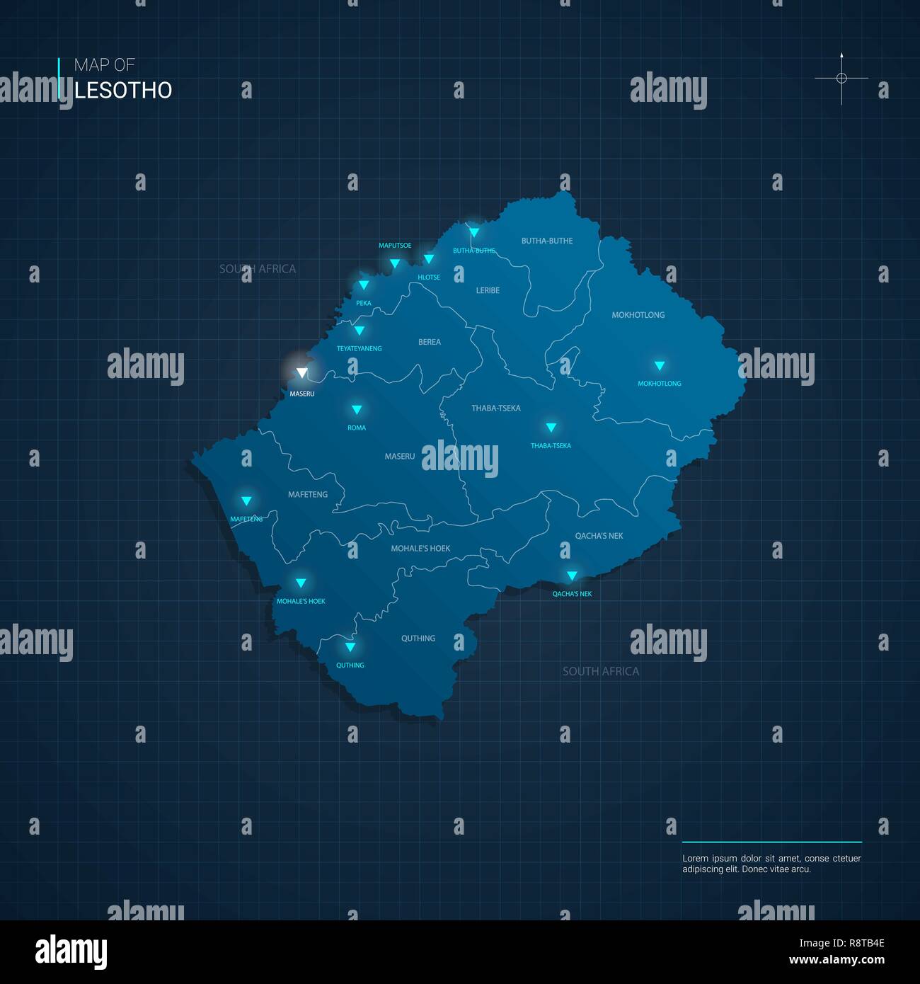 Vector Lesotho map illustration with blue neon lightpoints - triangle ...
