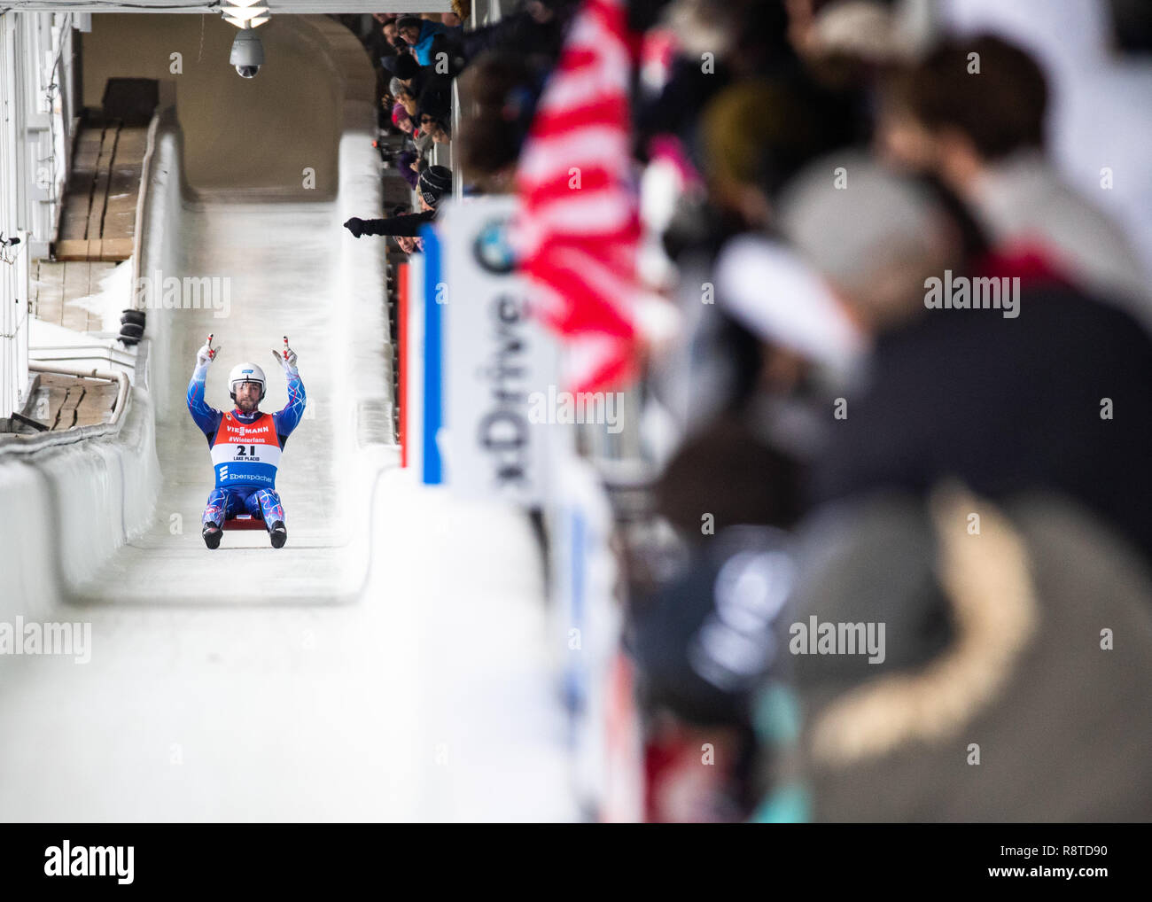 Chris Mazdzer of the United States during World Cup Luge event at Mt ...