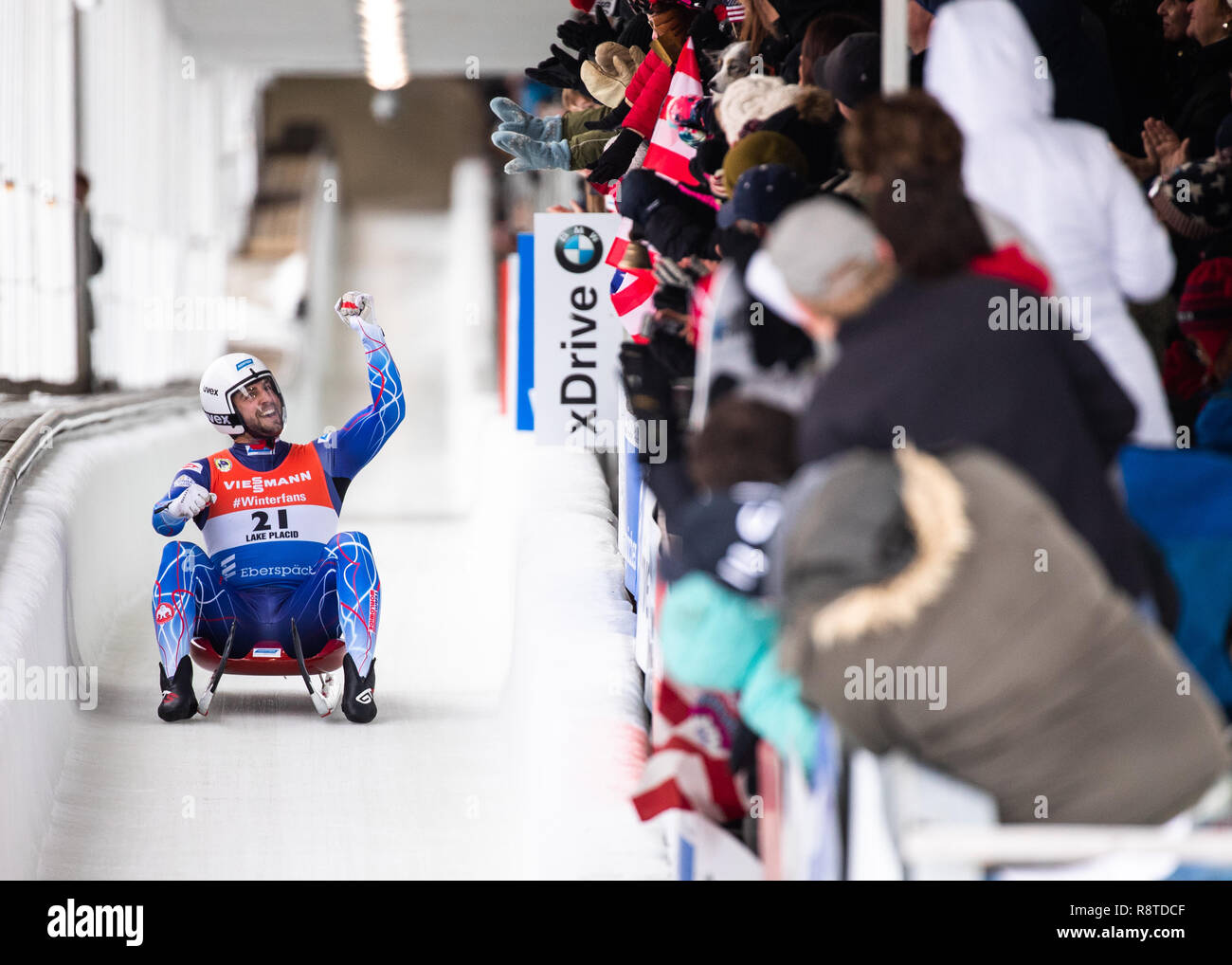 Chris Mazdzer of the United States during World Cup Luge event at Mt ...