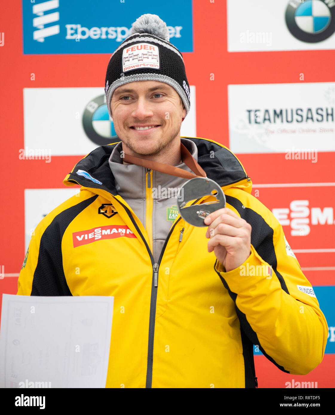 Johannes Ludwig of Germany poses with a silver medal on the podium for ...