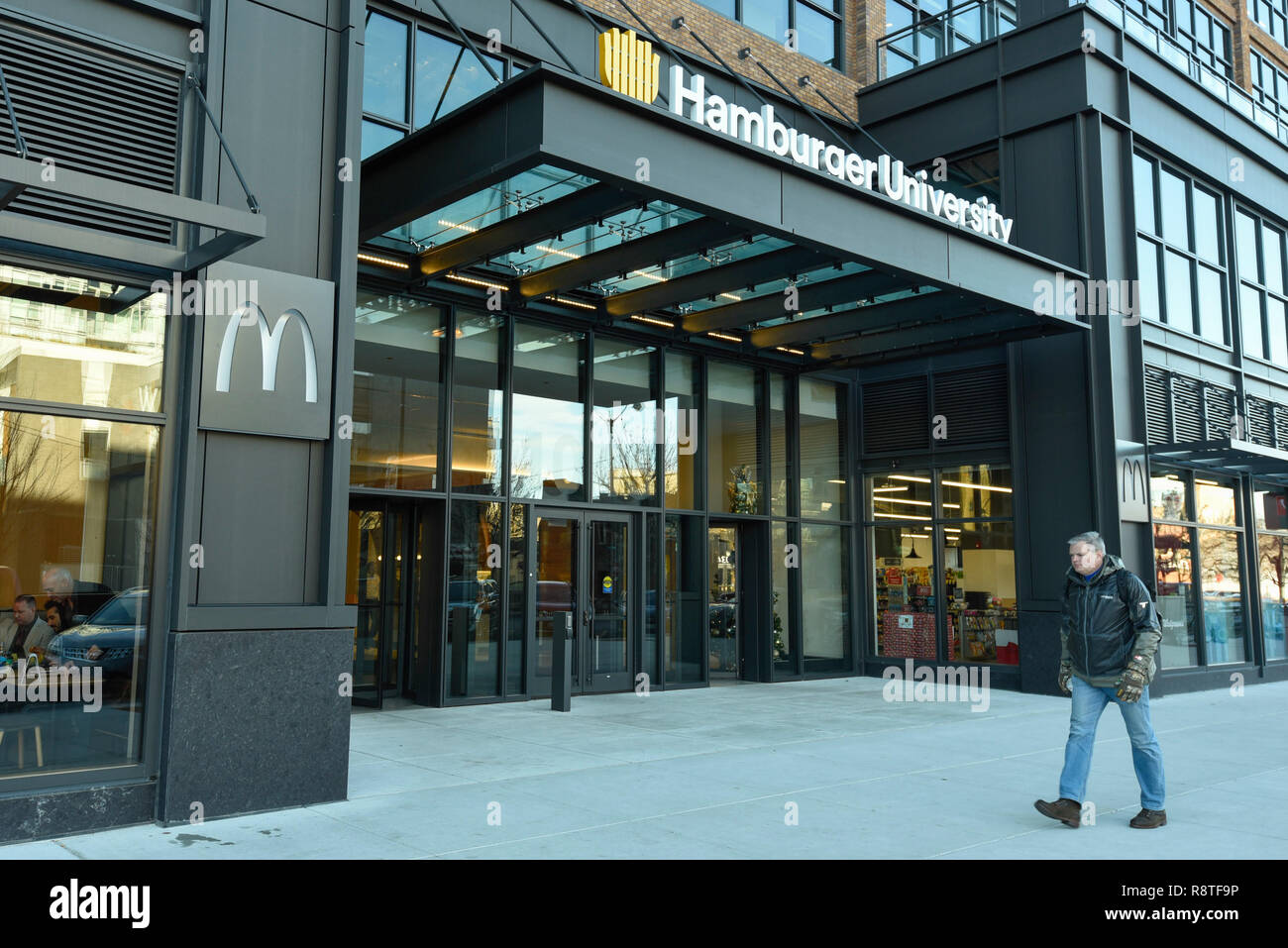 Chicago, USA. 17 December 2018. A man walks by the entrance to ...