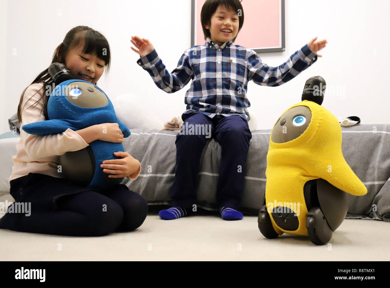 Tokyo, Japan. 18th Dec, 2018. Japan's robot venture Groove X displays doll sized communication ...
