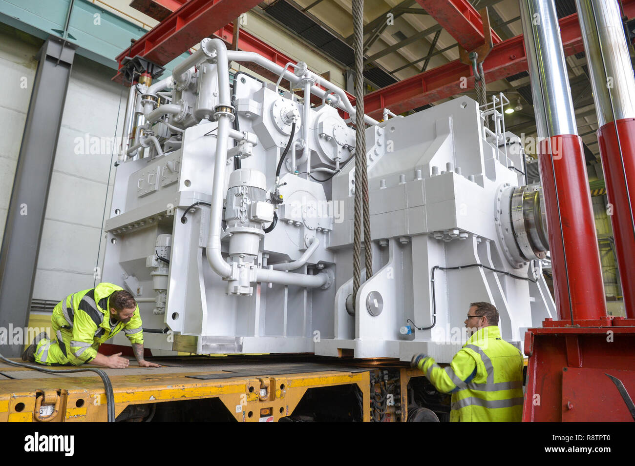 18 December 2018, Germany (German), Dessau: The largest gearbox ever ...