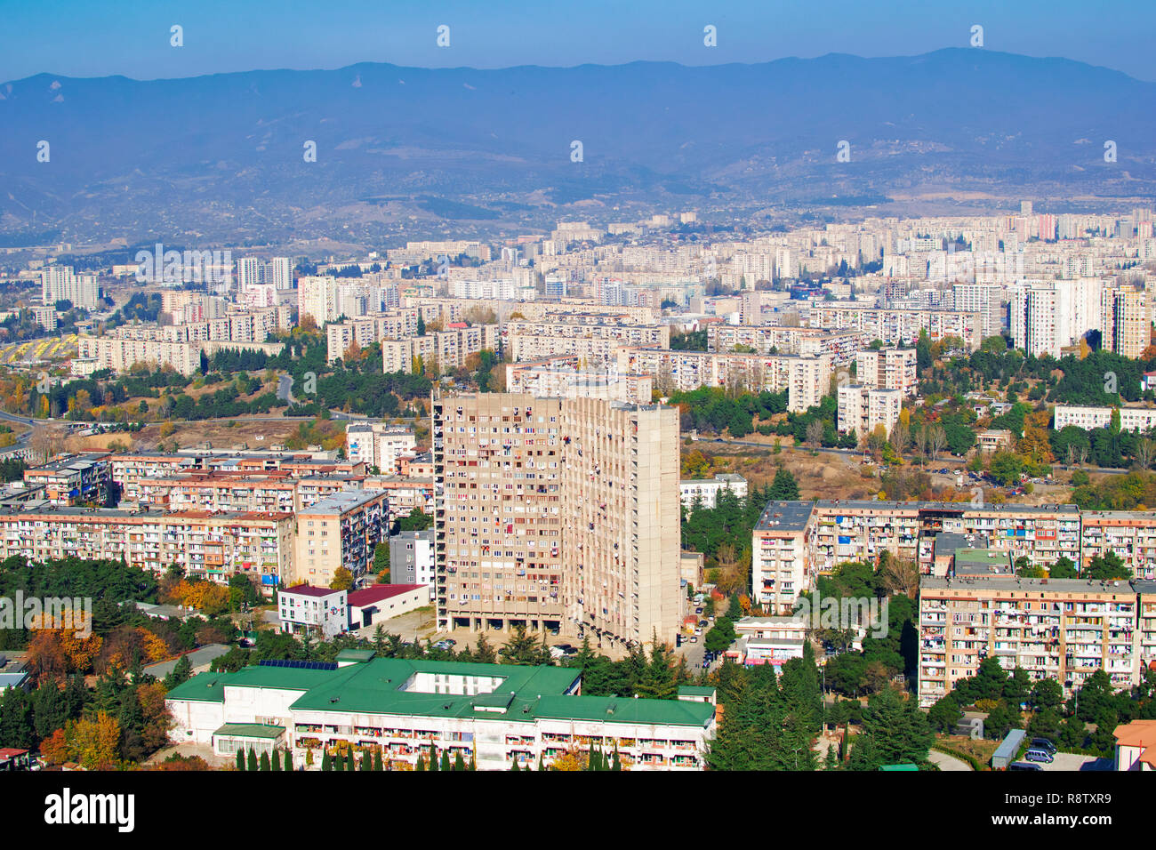 Tbilisi, Georgia. View on the old communist building blocks in one of ...