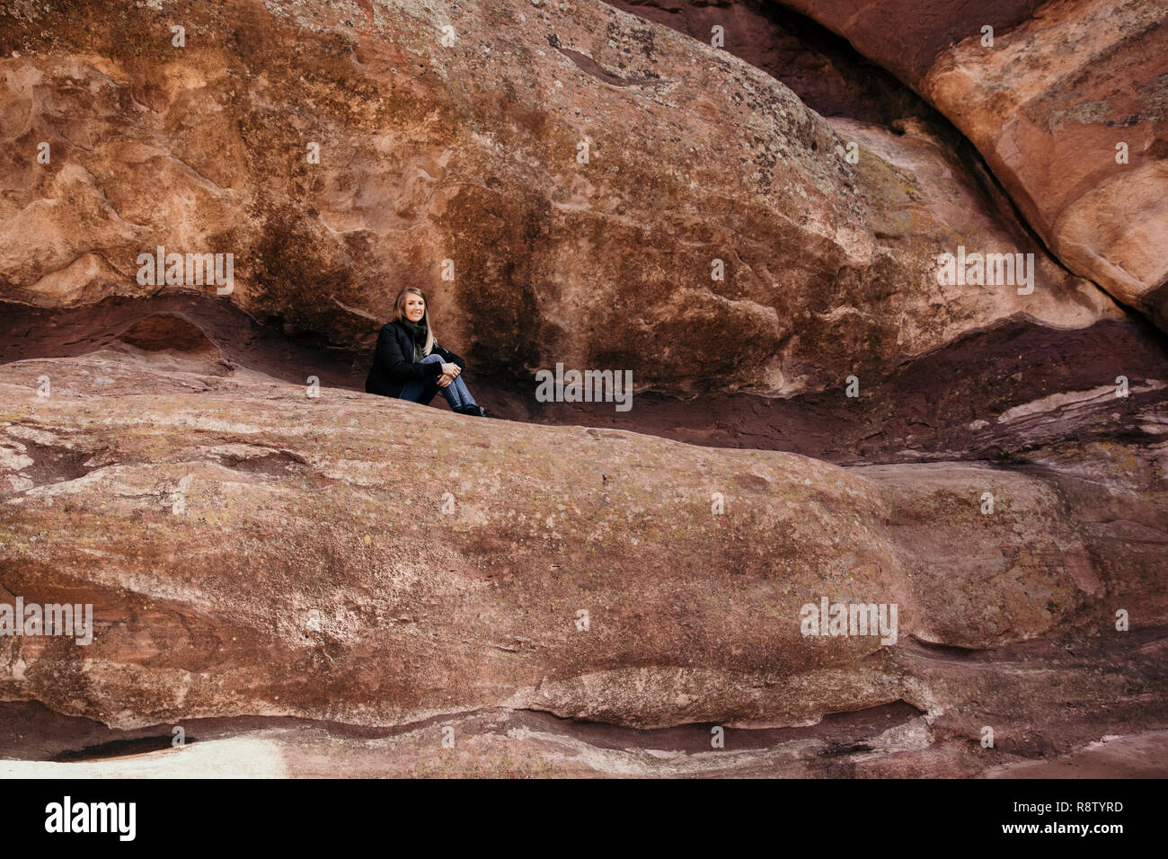 Young Cute Modern Caucasian Woman Smiling in Front of Massive Natural ...