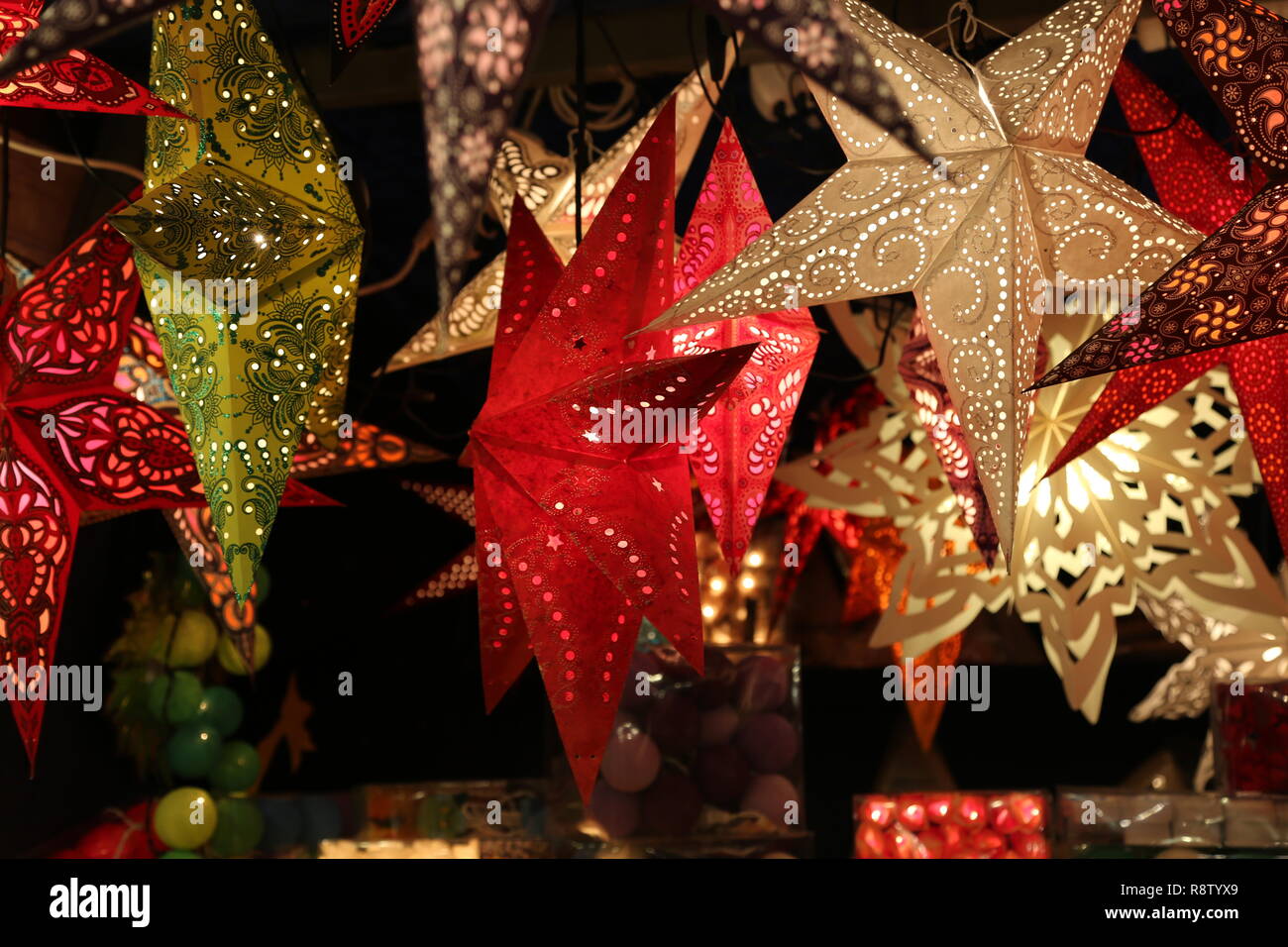 Star lanterns. A background of star lanterns Stock Photo - Alamy