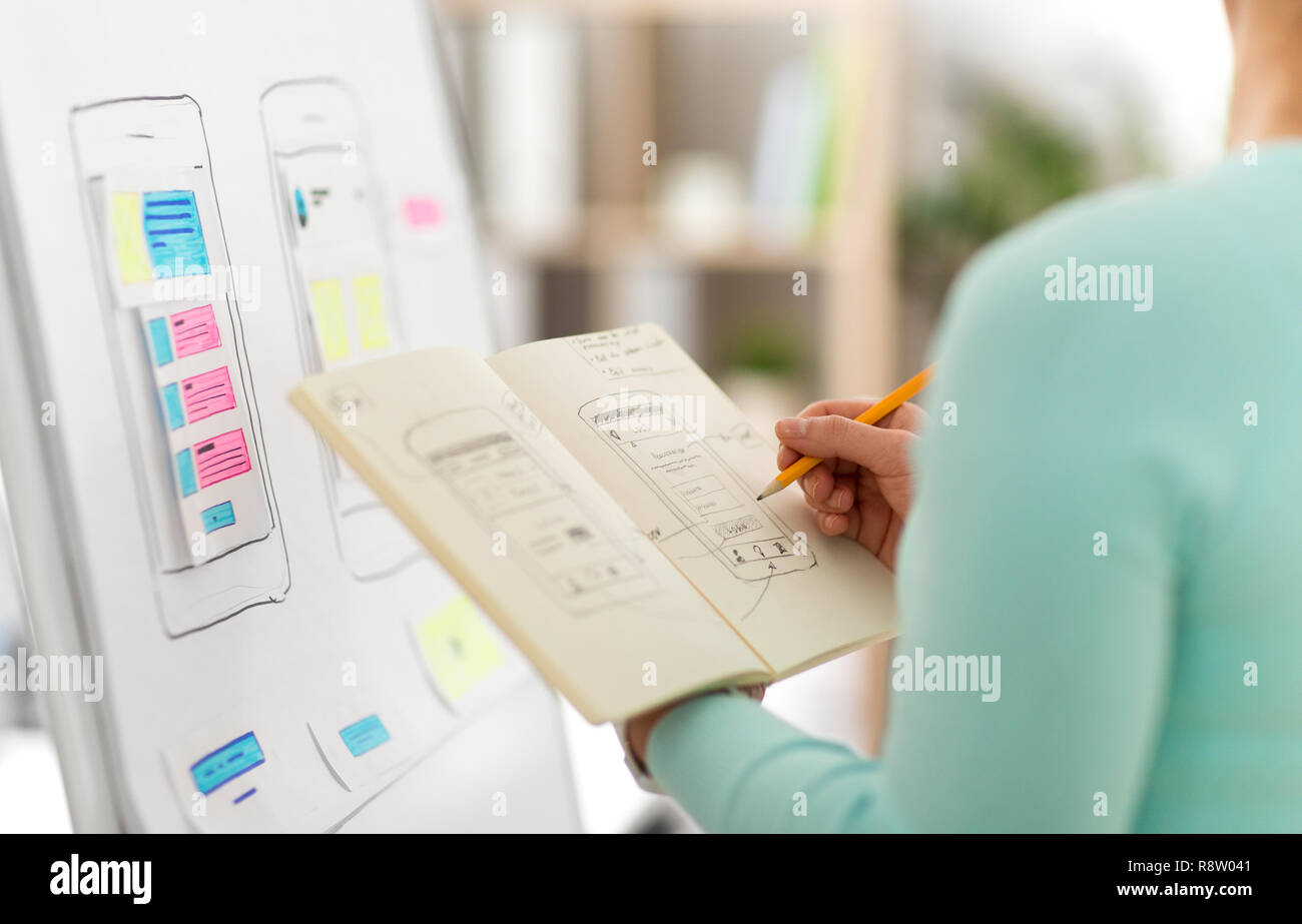 ui designer with user interface sketch in notebook Stock Photo - Alamy