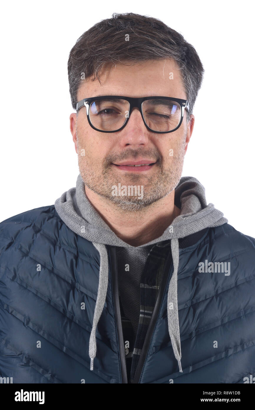 man winking on white Stock Photo - Alamy