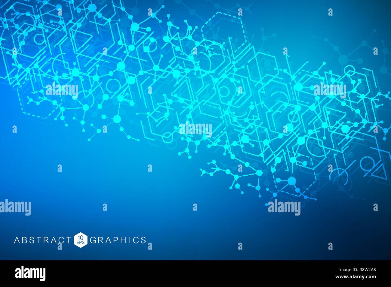 Science network pattern, connecting lines and dots. Technology hexagons ...