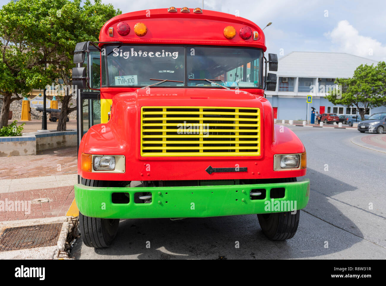 Colourful sightseeing bus Curacao Dutch West Indies Stock Photo - Alamy