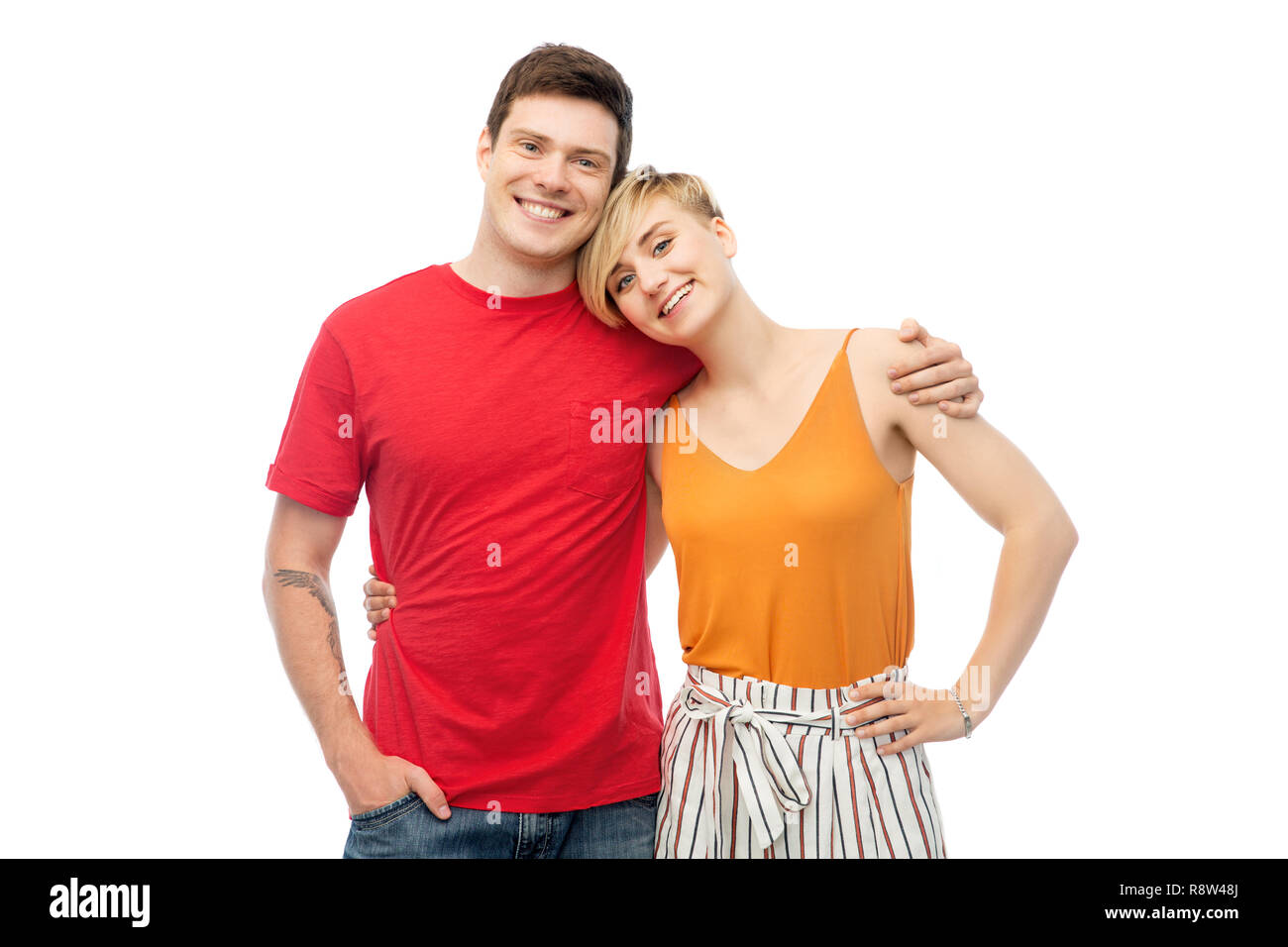 happy couple hugging over white background Stock Photo - Alamy