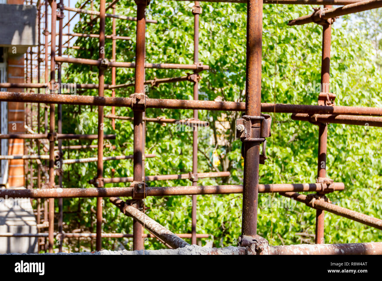 Scaffold is placed against edifice, building under construction Stock ...