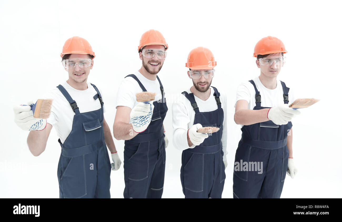 Construction workers building top Cut Out Stock Images & Pictures - Alamy